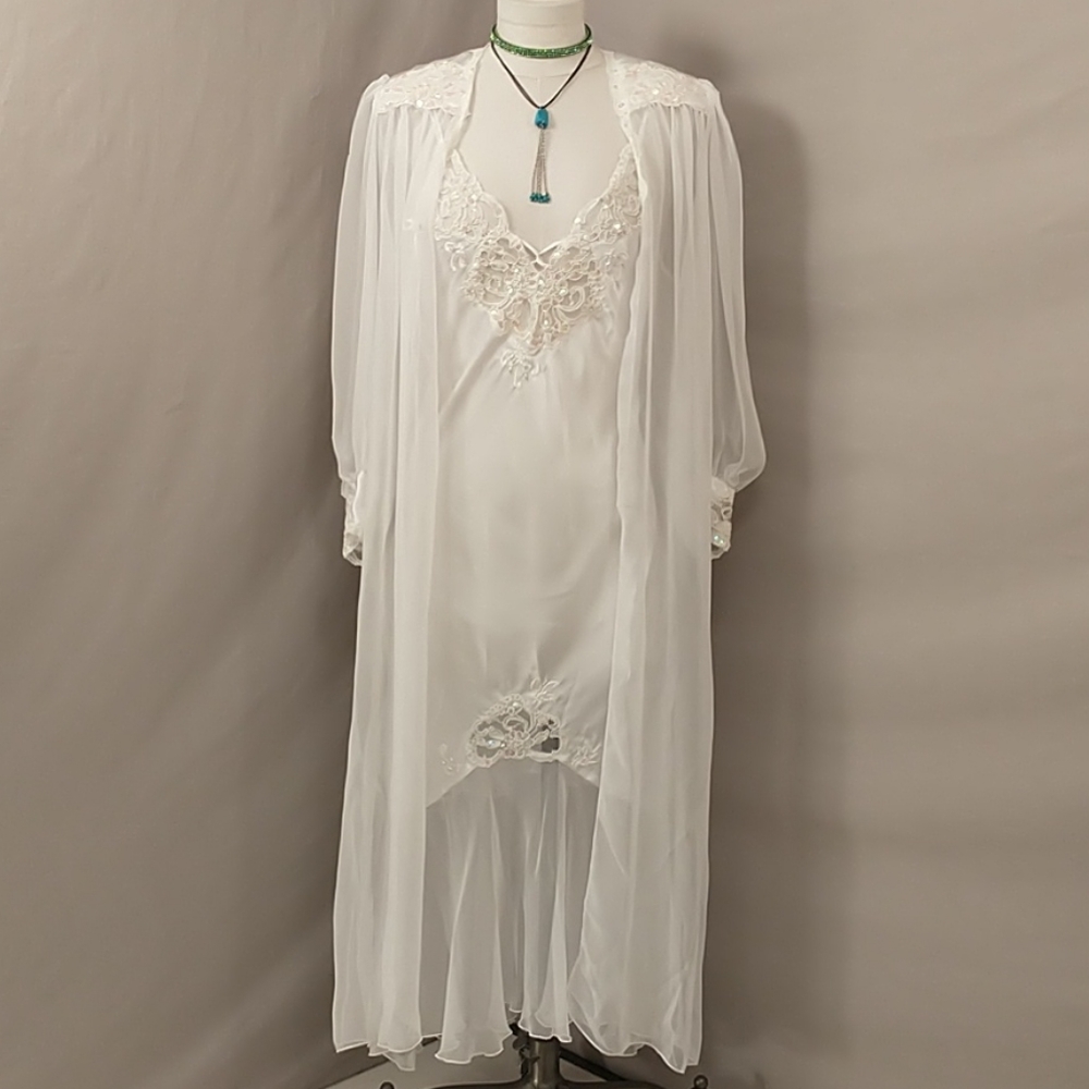 White Peignoir Set Sexy Twenties Style Glam Fem - Gem
